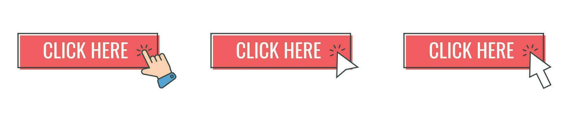 Click Cursor Icon With Click Here Button Vector Set Action Button With