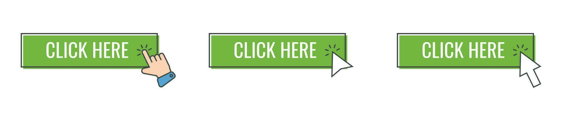 Click Cursor Icon With Click Here Button Vector Set Action Button With