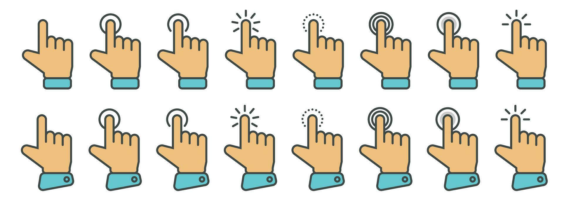 Hand cursor icon in different gestures. Finger mouse cursor. Clicking ...