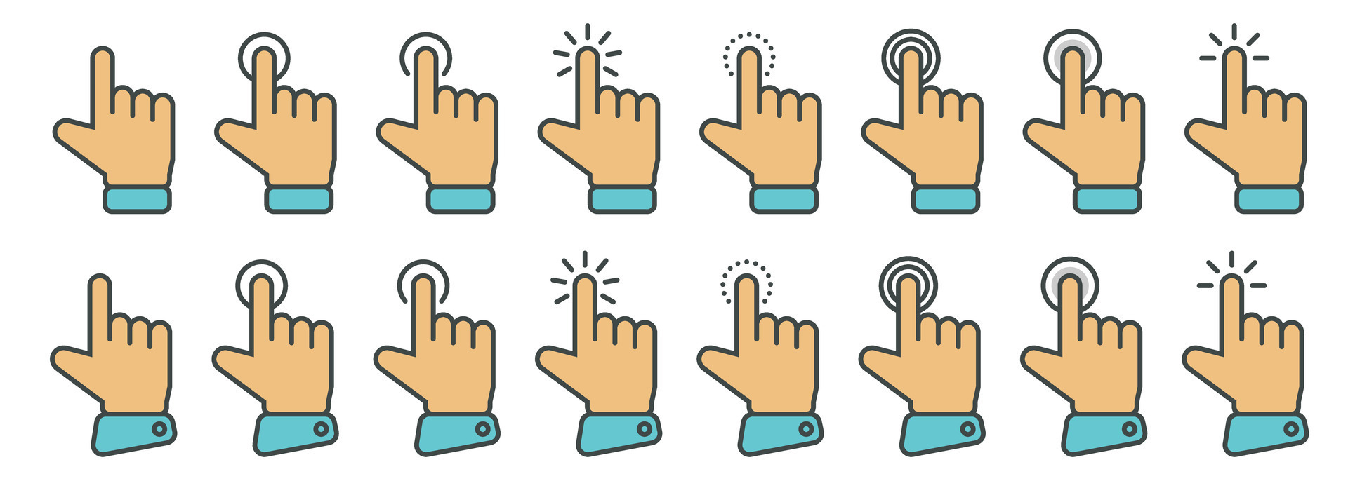Hand Cursor Icon In Different Gestures Finger Mouse Cursor Clicking Cursor Vector Illustration