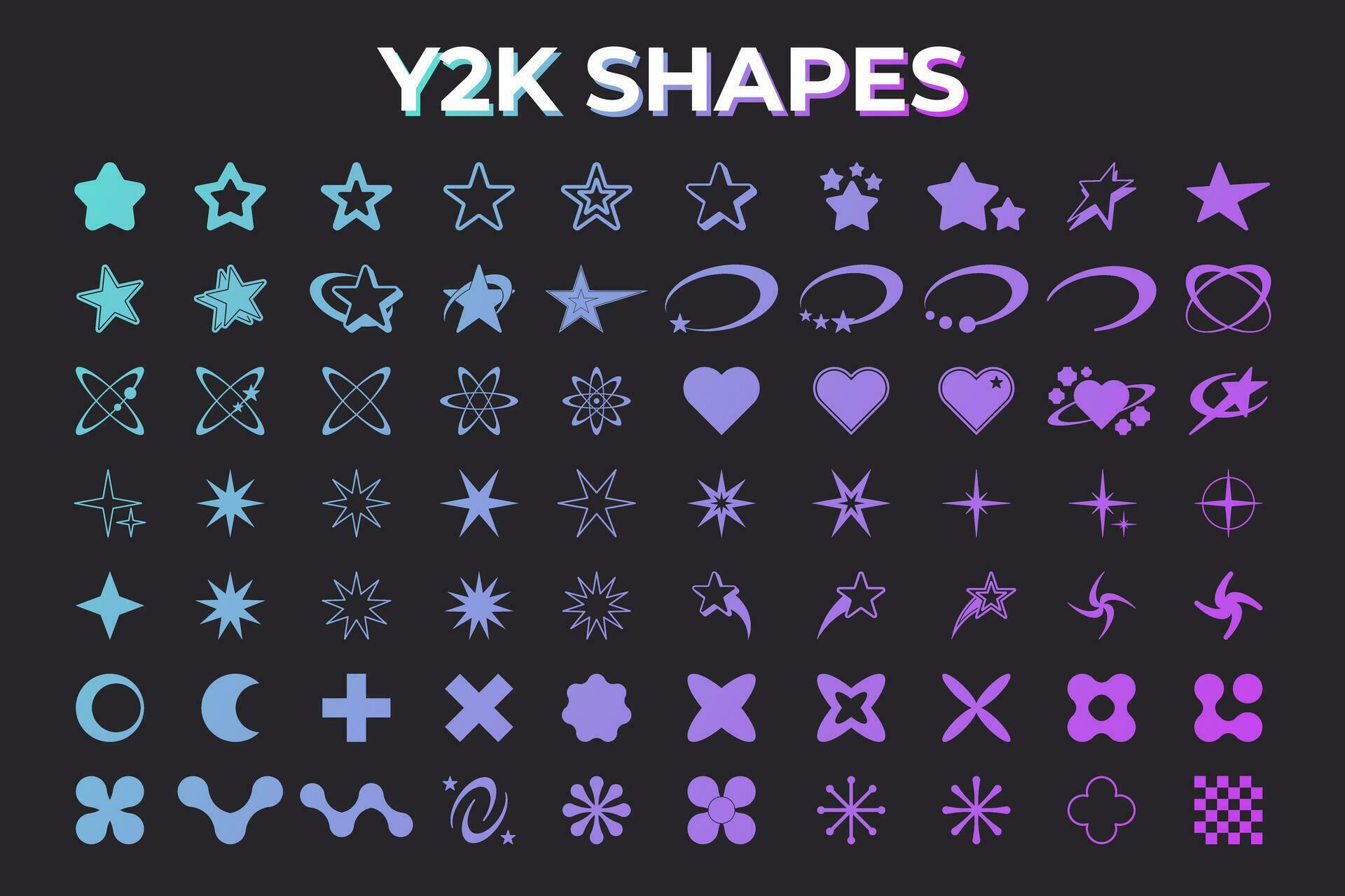 Set of Abstract geometric Y2k shapes trending retro futuristic design elements, infographic ...