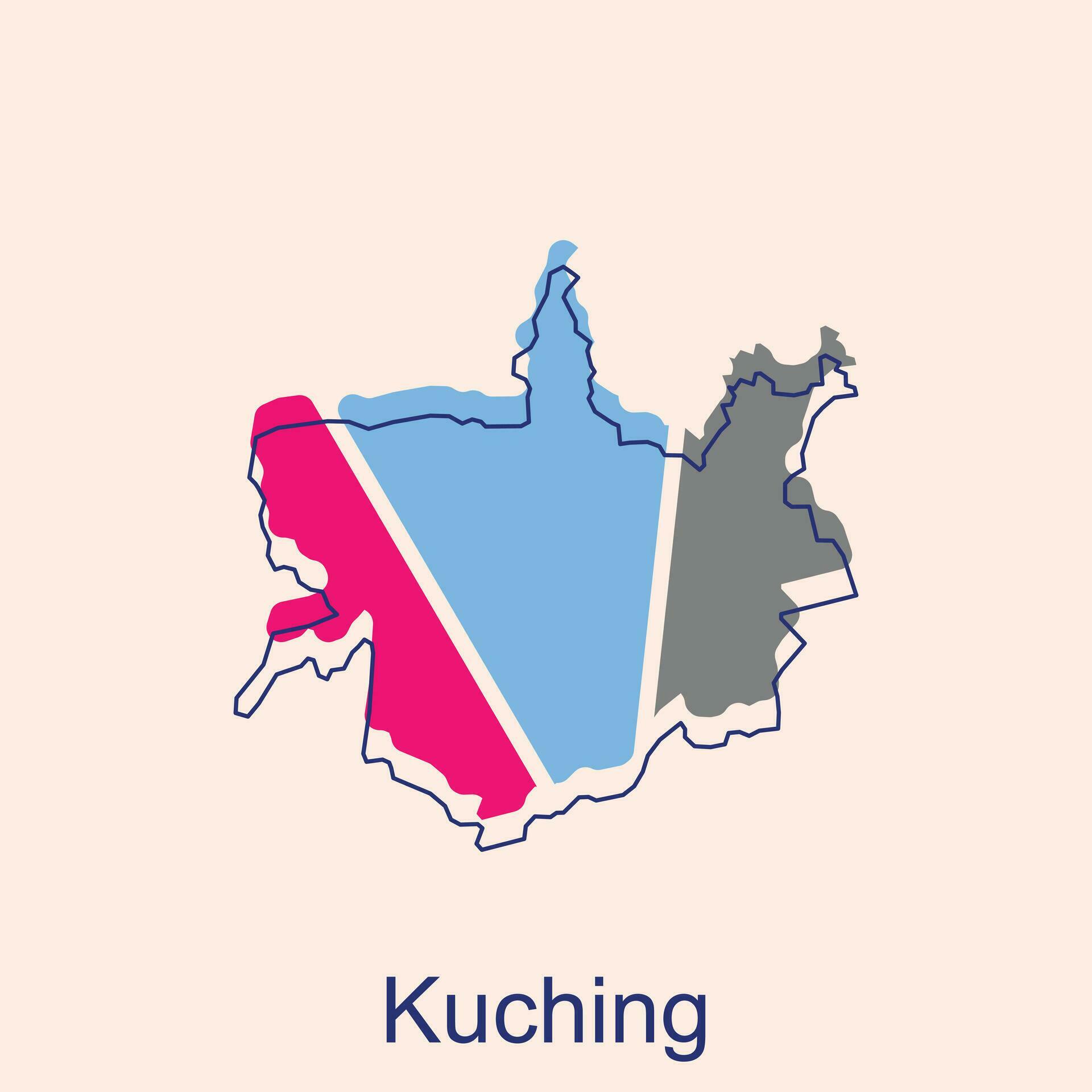 Map of Kuching vector design template, World Map International vector template with outline ...
