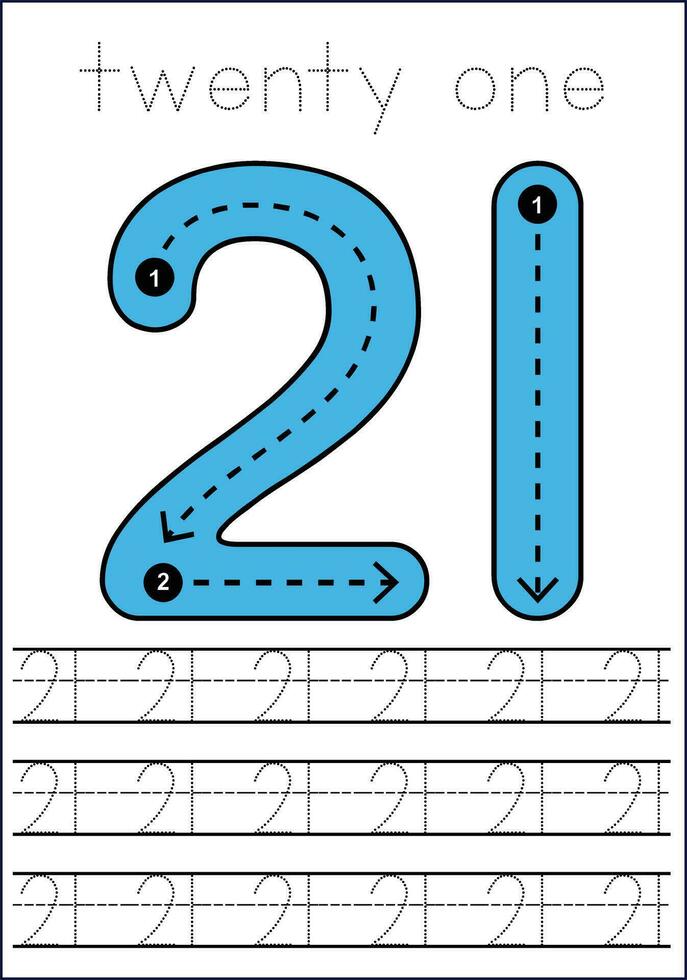 Vector numbers tracing worksheet for kids - tracing dashed lines and ...