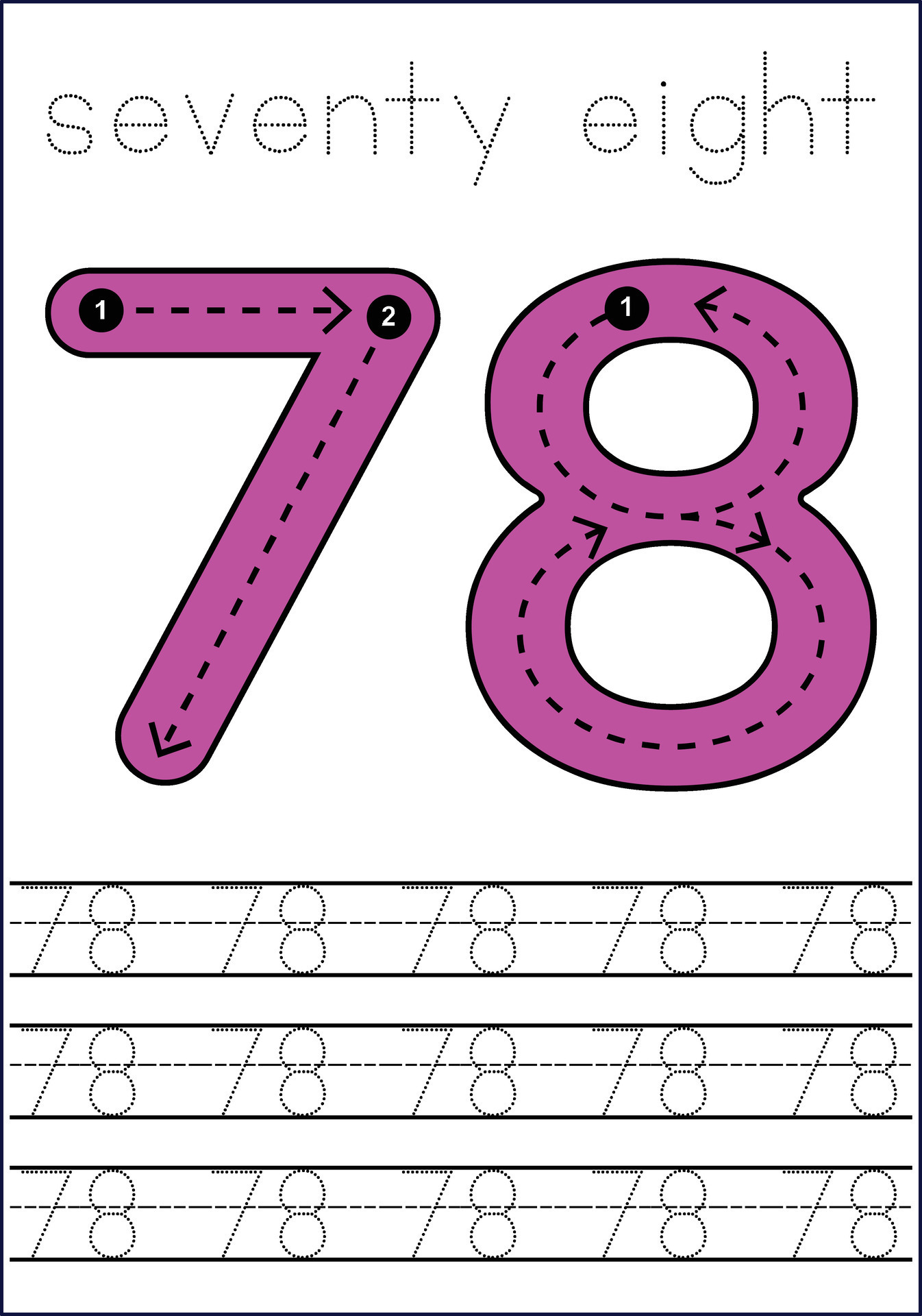 Vector numbers tracing worksheet for kids - tracing dashed lines and ...