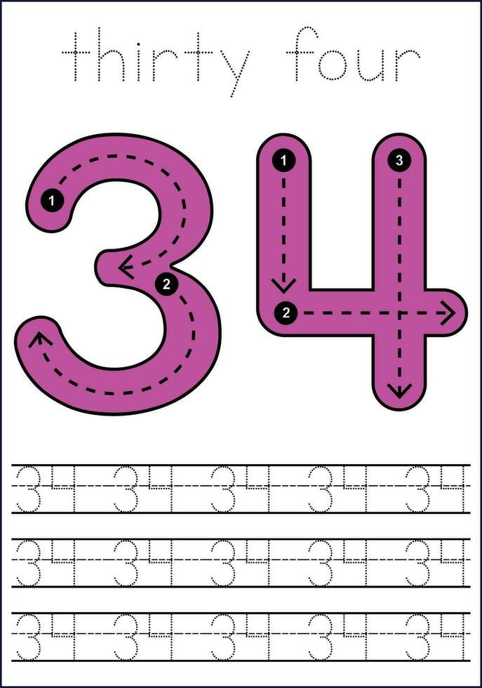 Vector numbers tracing worksheet for kids - tracing dashed lines and ...
