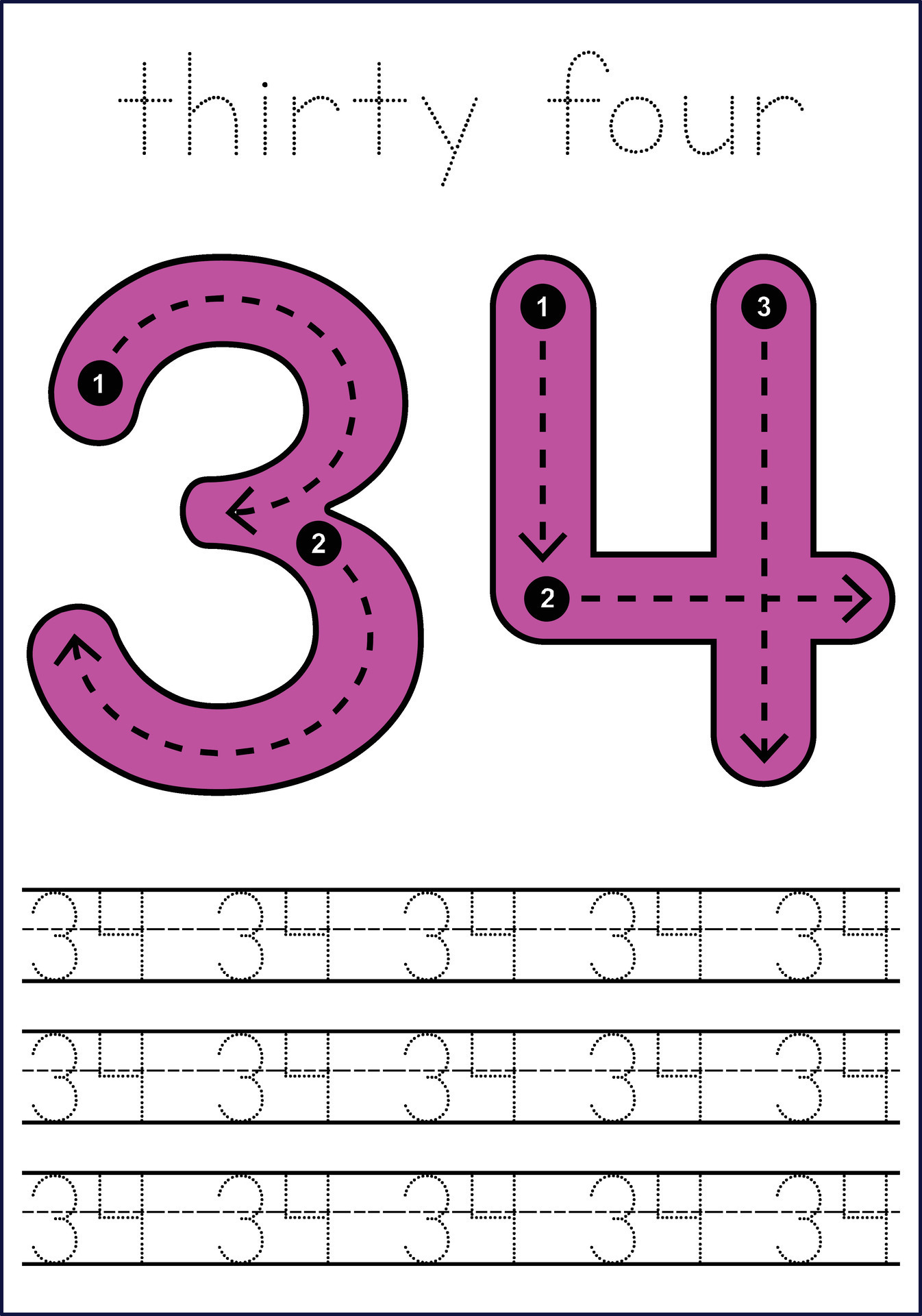 Vector numbers tracing worksheet for kids - tracing dashed lines and ...
