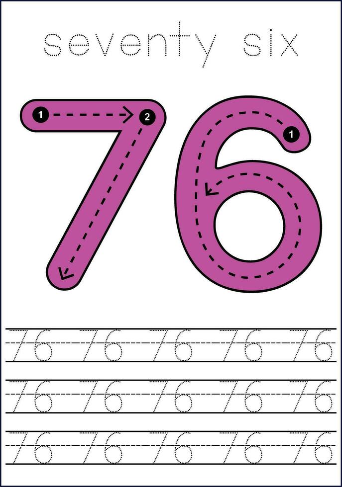 Vector numbers tracing worksheet for kids - tracing dashed lines and ...