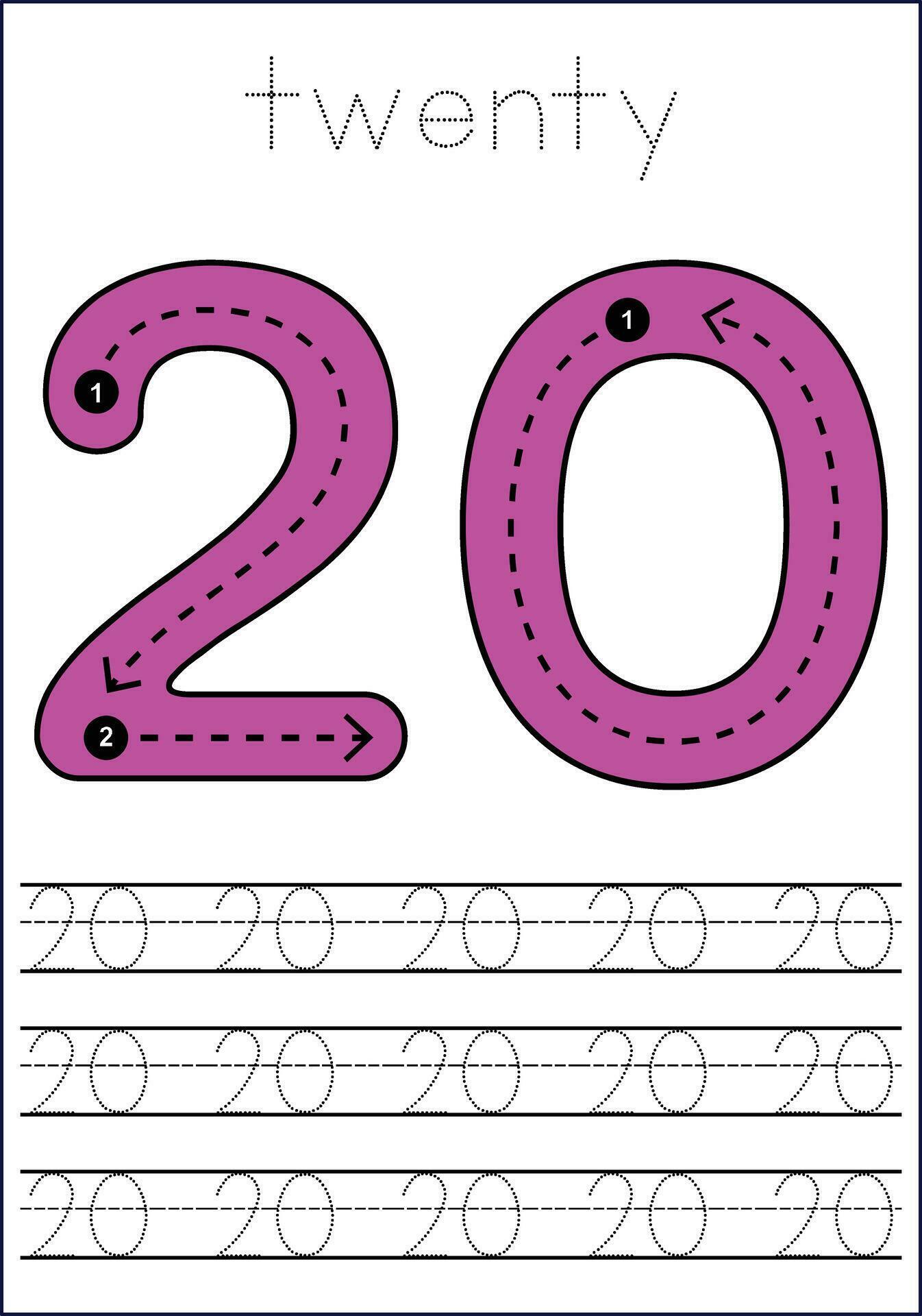 Vector numbers tracing worksheet for kids - tracing dashed lines and ...