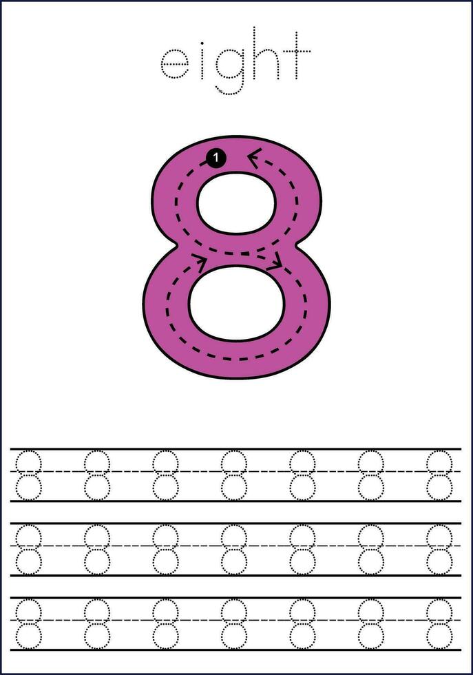 Vector numbers tracing worksheet for kids - tracing dashed lines and ...