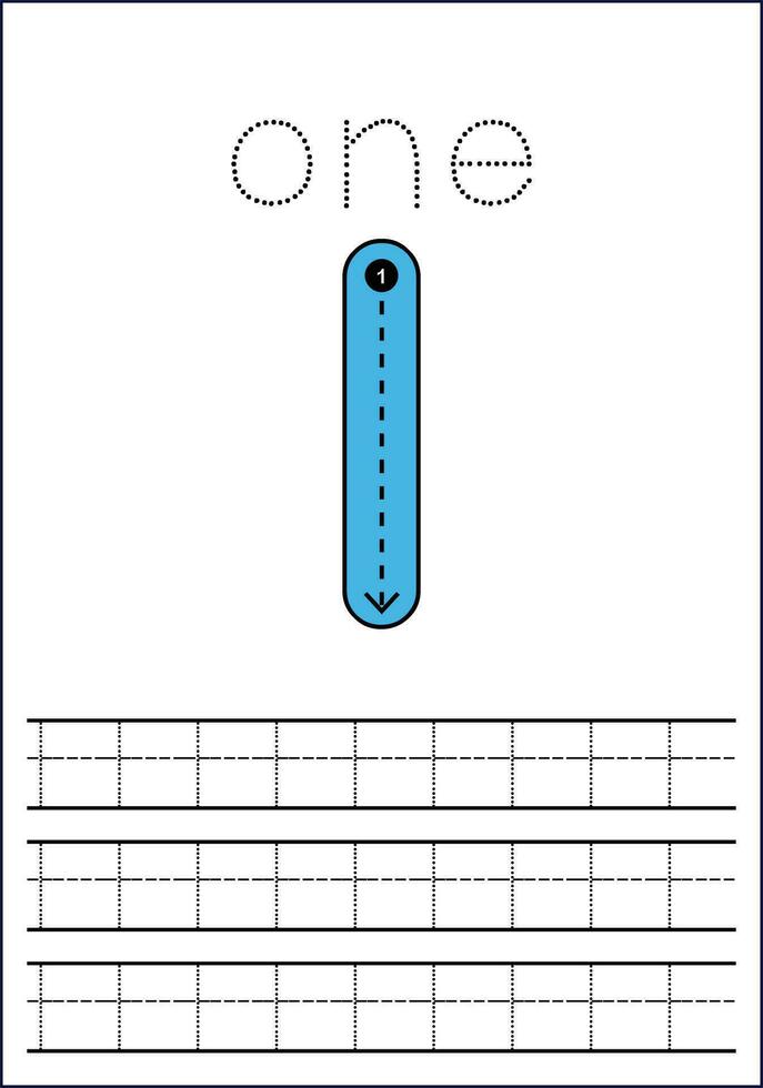 Vector numbers tracing worksheet for kids - tracing dashed lines and ...