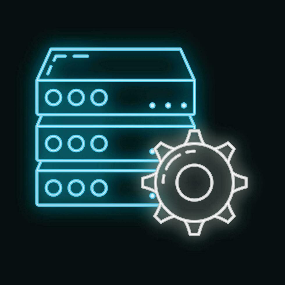 Remote computer server data cloud icon glow neon style, protect ...