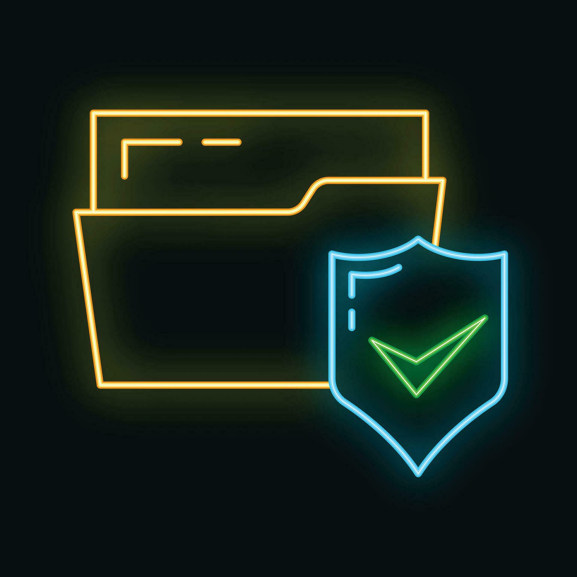 Folder Online Database Computer Cloud Icon Glow Neon Style Data Storage Protect Information