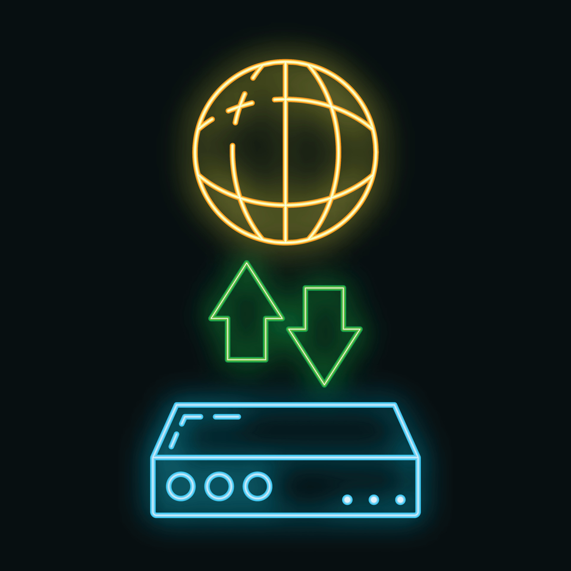 Remote Computer Server Data Cloud Icon Glow Neon Style Protect Database Storage Technology