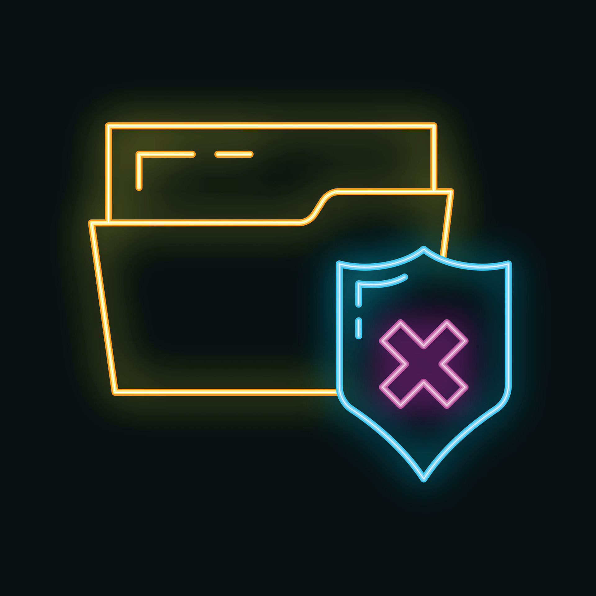 Folder Online Database Computer Cloud Icon Glow Neon Style Data Storage Protect Information