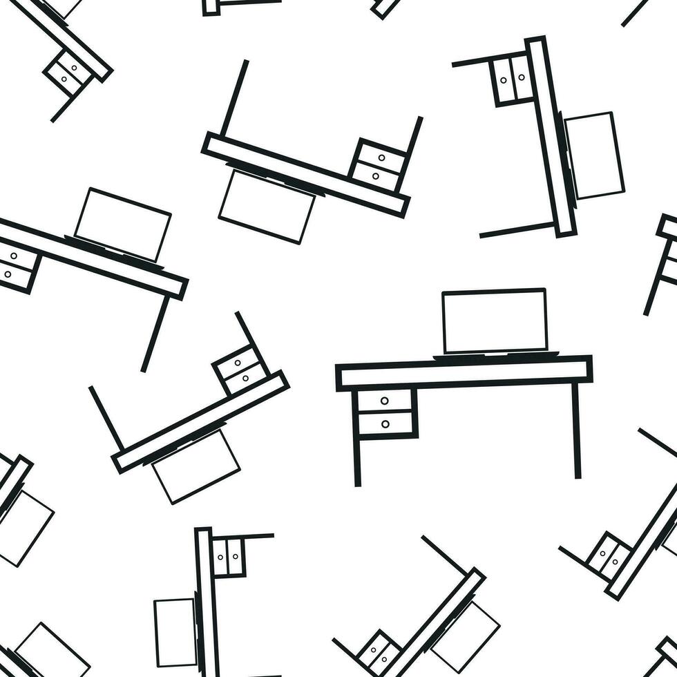 Furniture Table With Laptop Computer Seamless Pattern Background