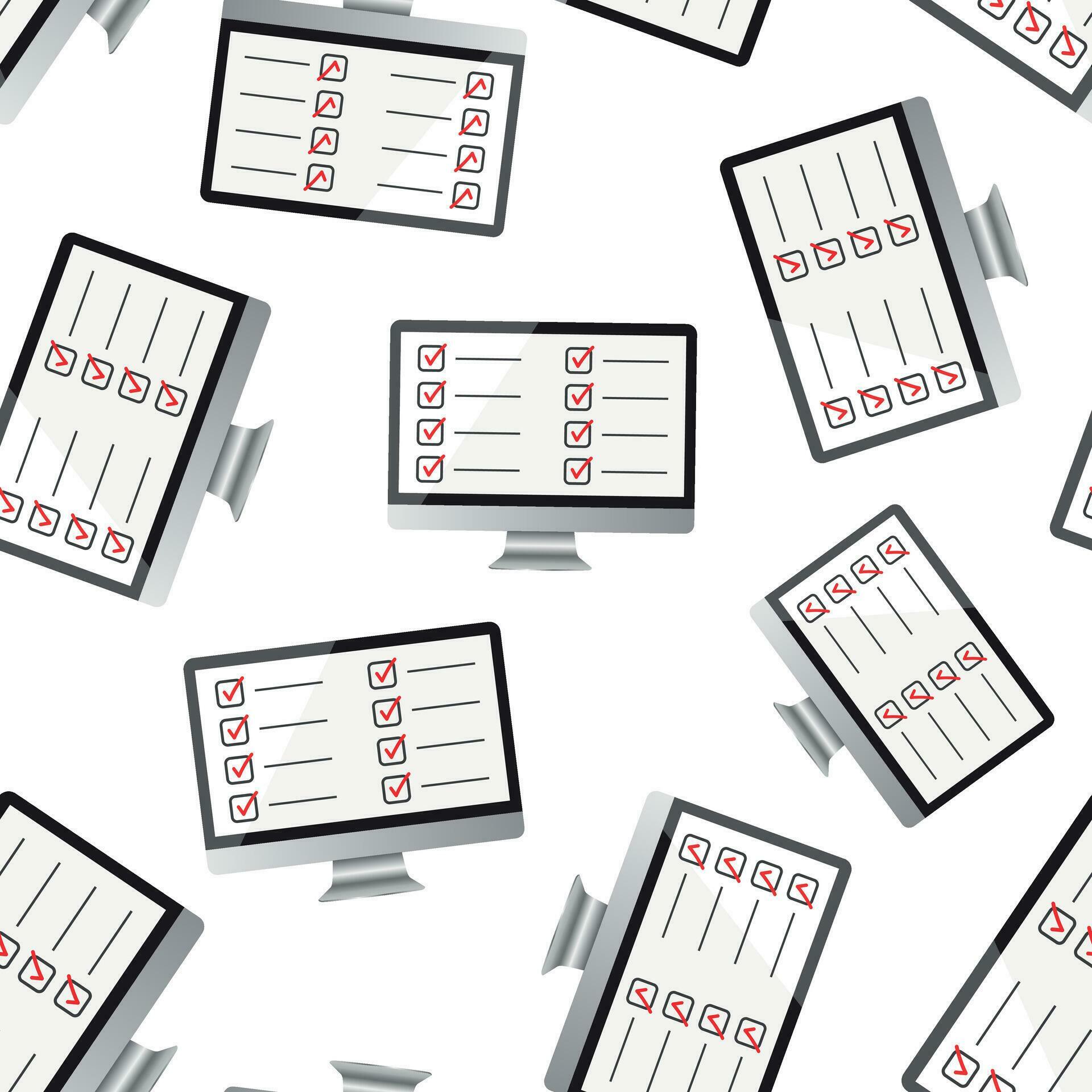 Businessman checklist with computer monitor seamless pattern background ...