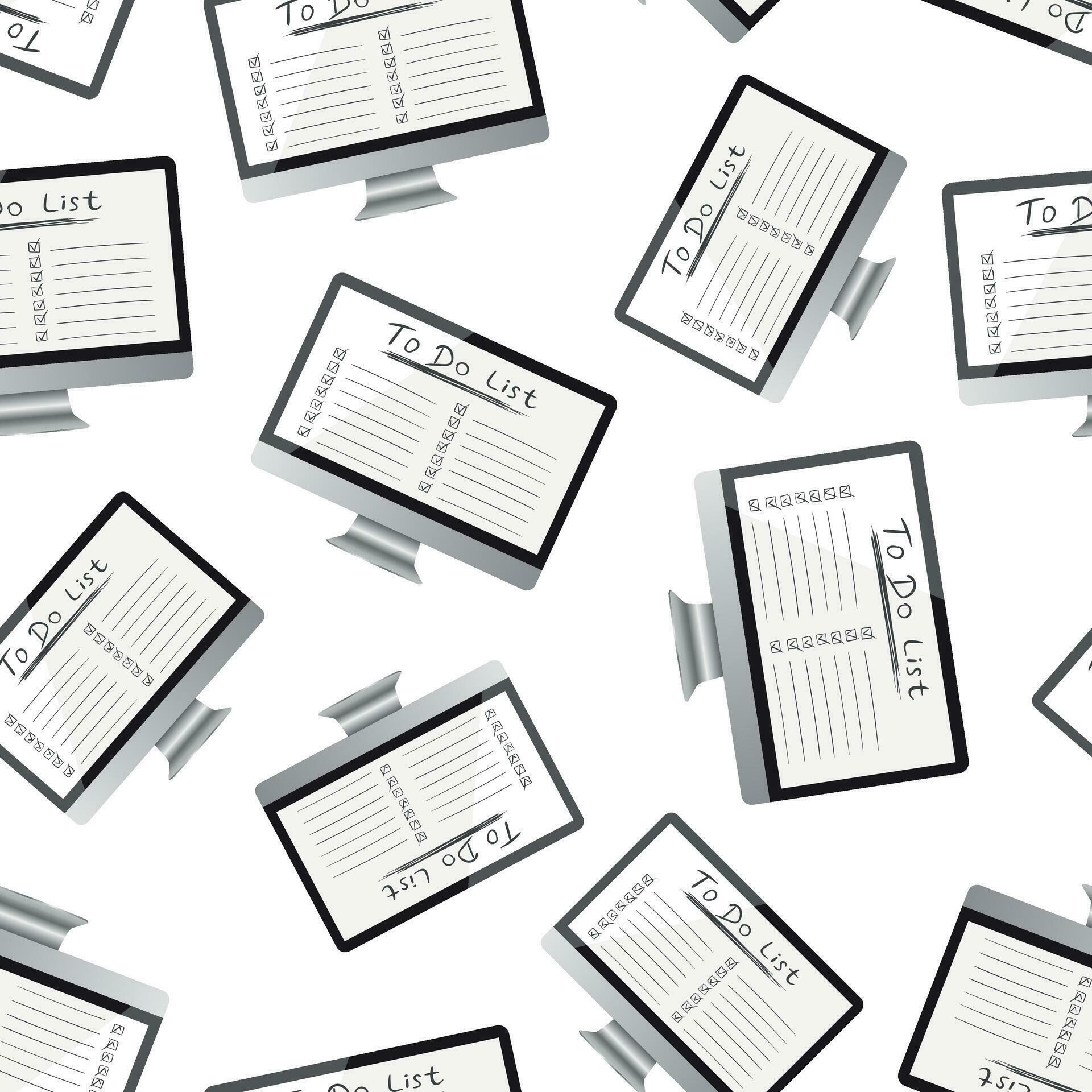 Businessman to do list, checklist with computer monitor seamless ...