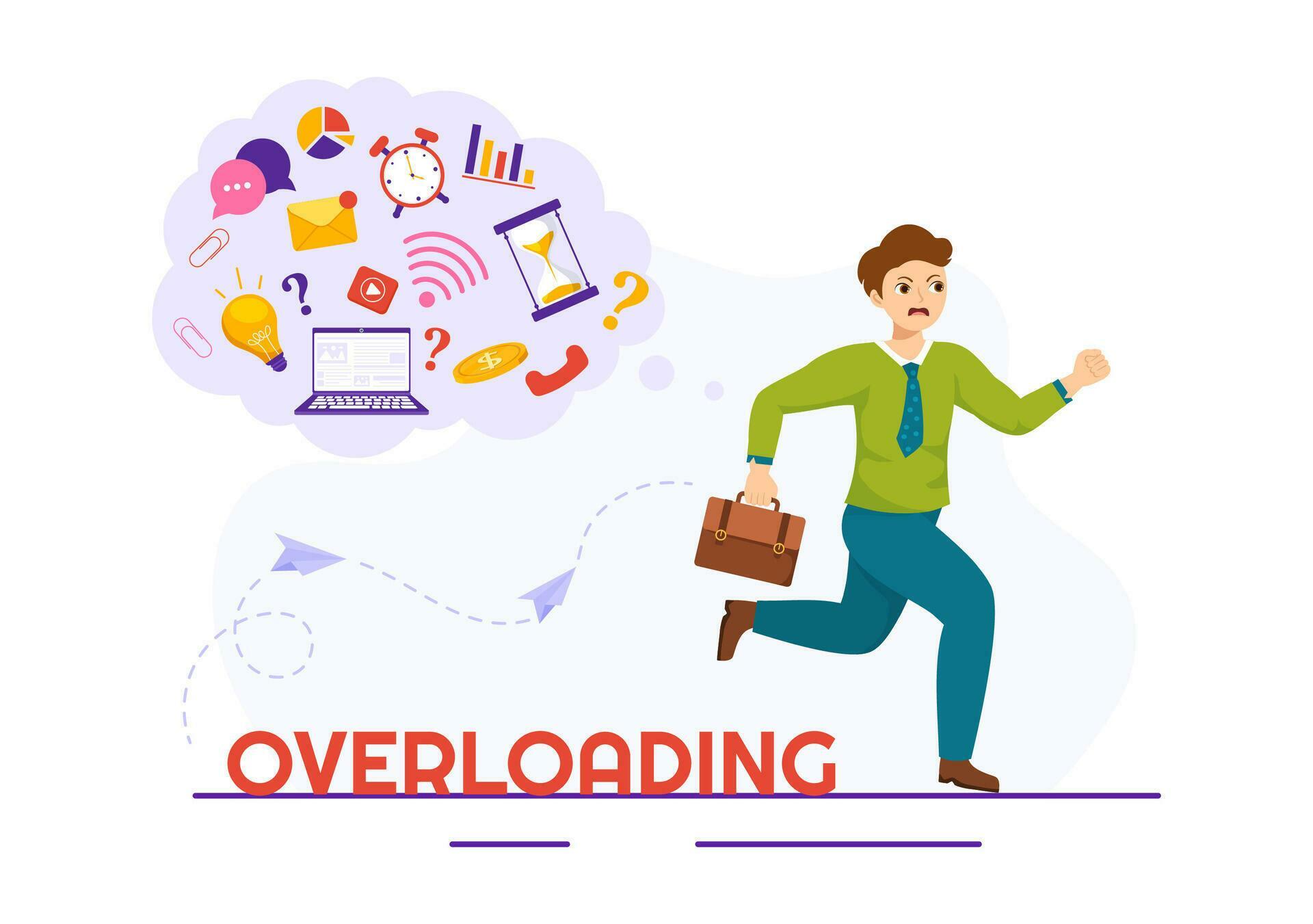 Overloading Vector Illustration With Busy Work And Multitasking Employee To Finish Many