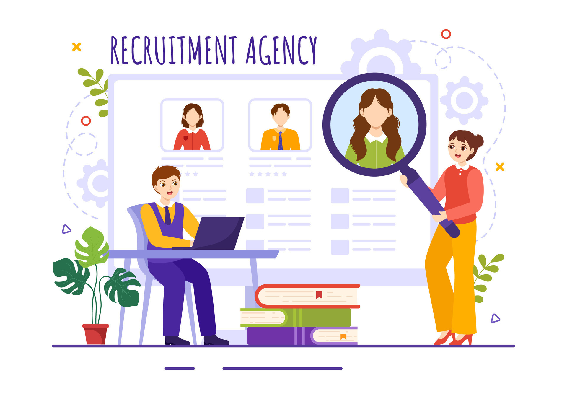 Recruitment Agency Vector Illustration with Managers Searching Candidate for Job Position in ...