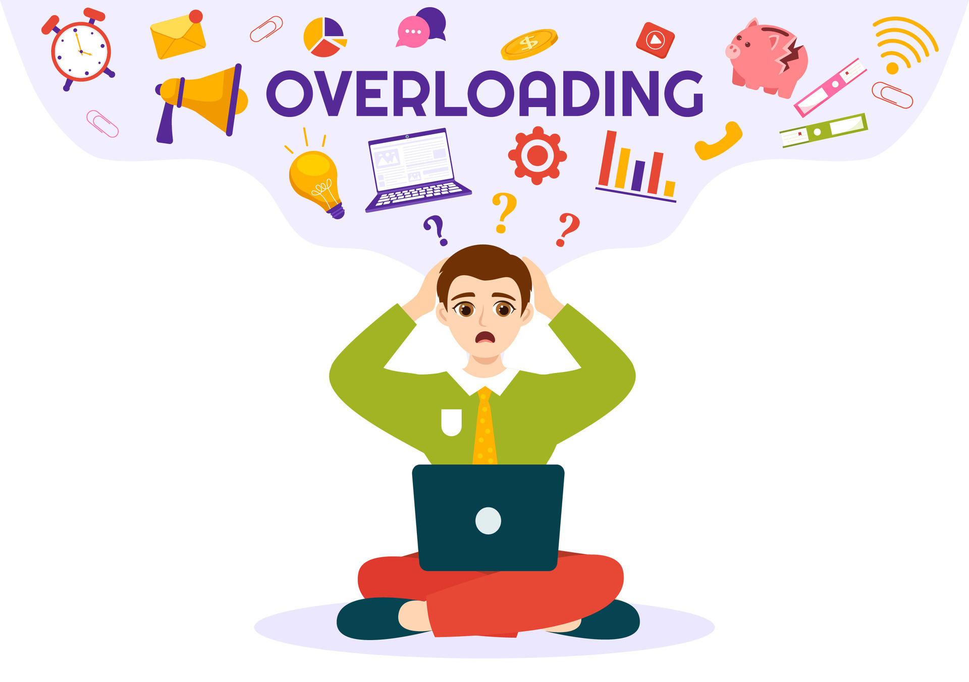 Overloading Vector Illustration With Busy Work And Multitasking Employee To Finish Many