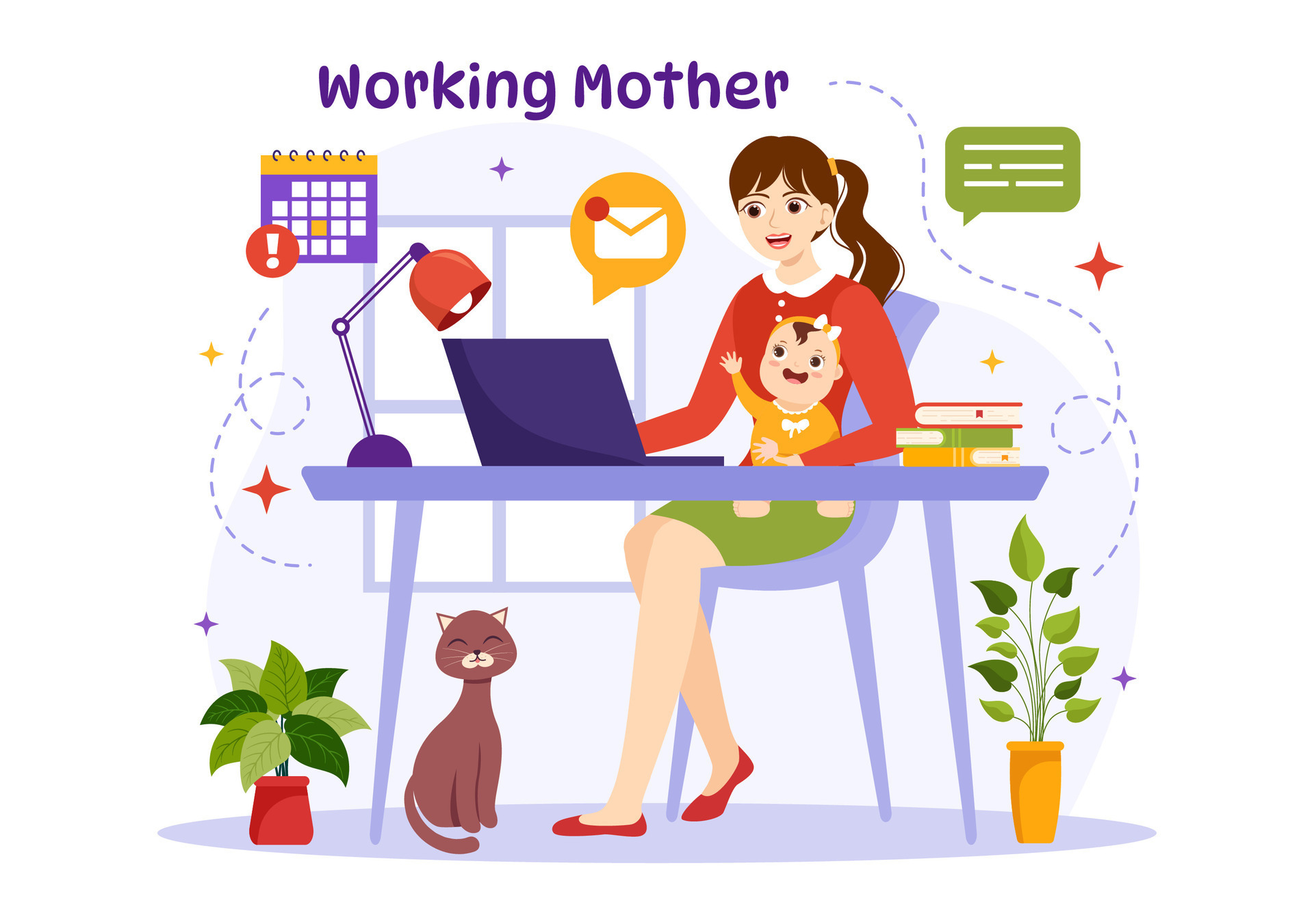 Working Mother Vector Illustration with Mothers who does Work and Takes ... Working Mother Vector Illustration with Mothers who does Work and Takes ...