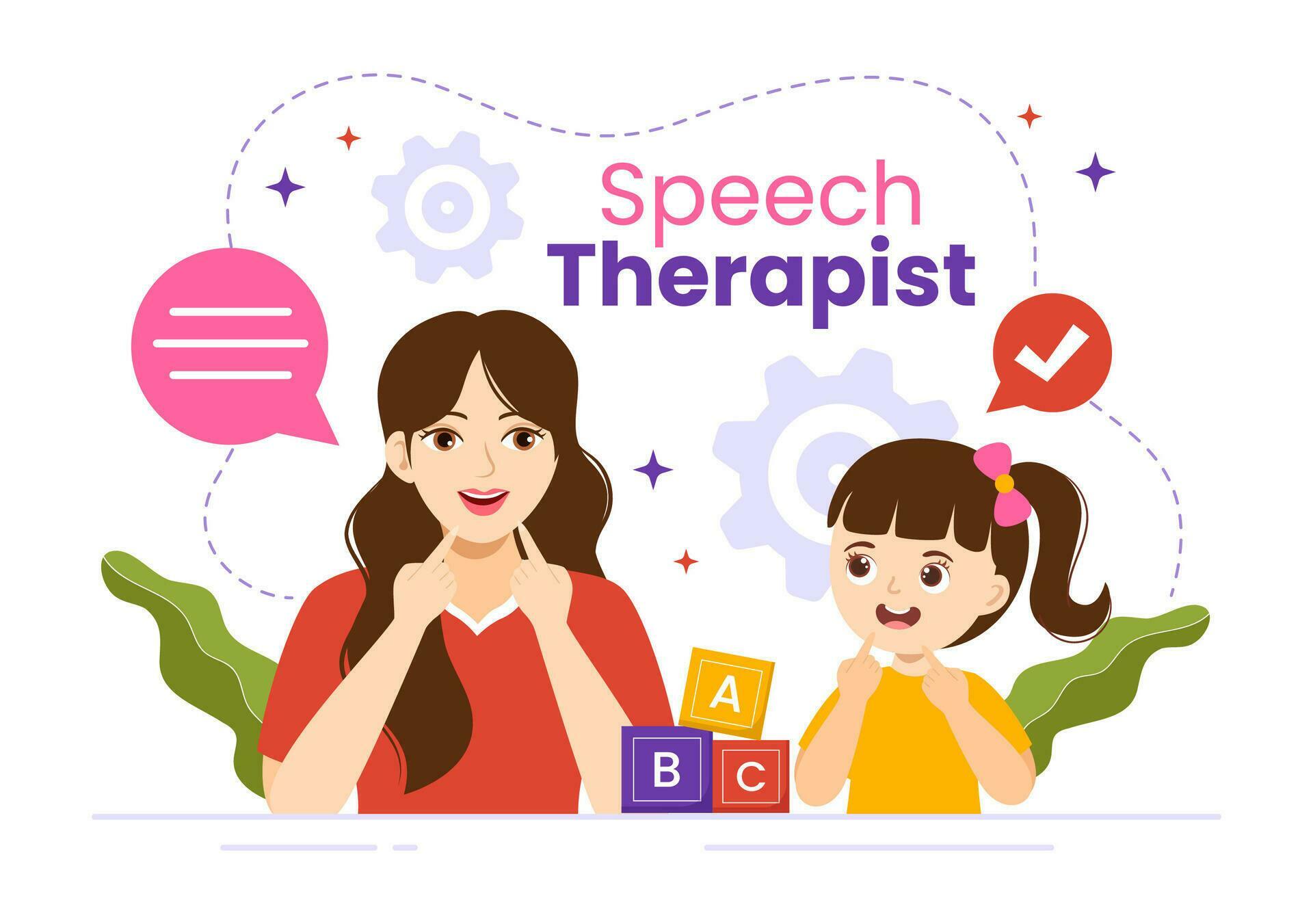 Speech Therapist Vector Illustration with Child Training Basic Language ... Speech Therapist Vector Illustration with Child Training Basic Language ...