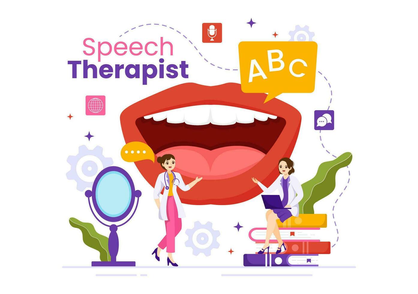 Speech Therapist Vector Illustration with People Training Basic ...
