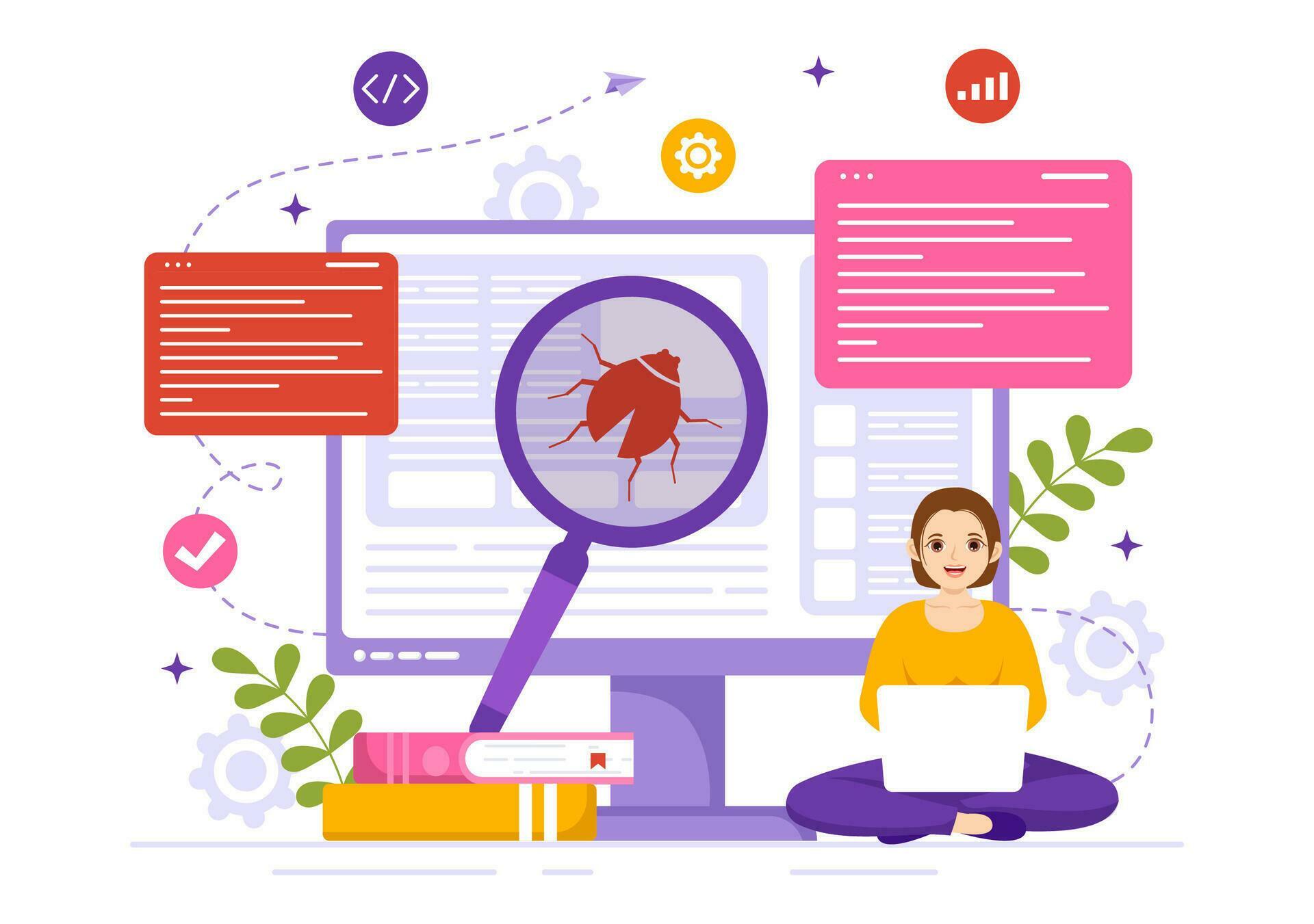 Software Testing Vector Illustration With Application Engineering Debugging Development Process