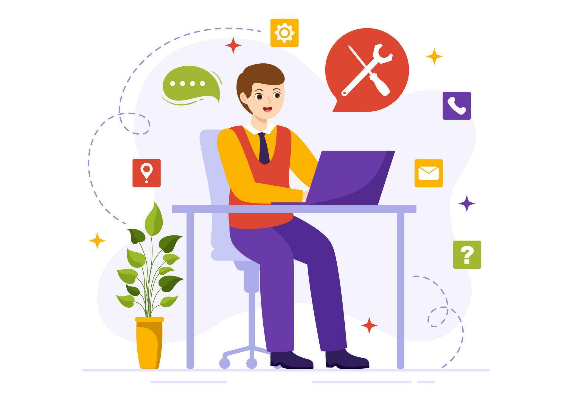 Technical Support System Vector Illustration with Software Development ...