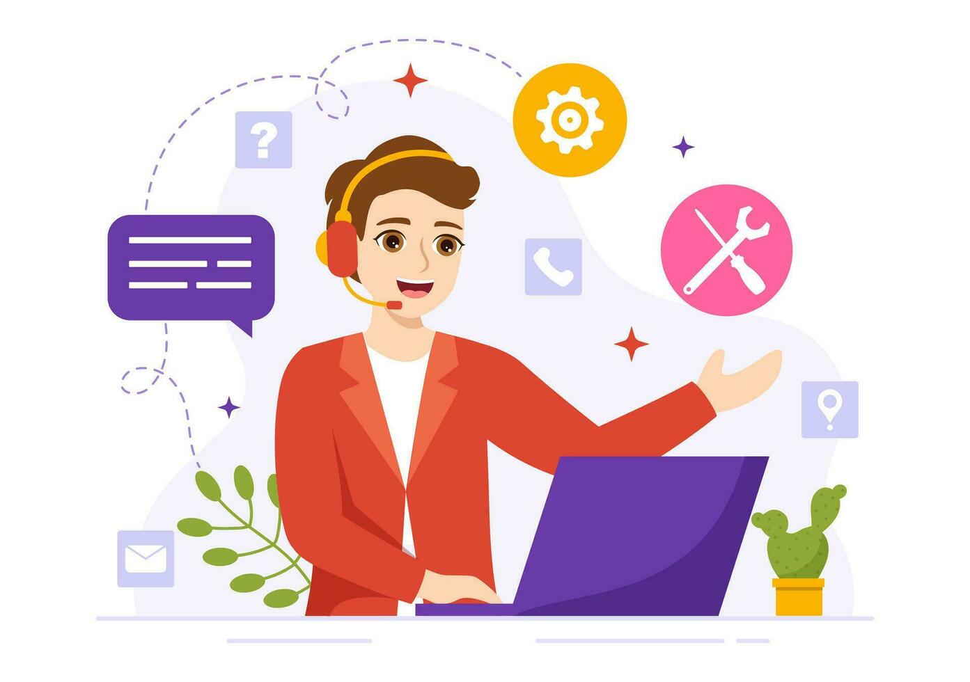 Technical Support System Vector Illustration with Software Development ...