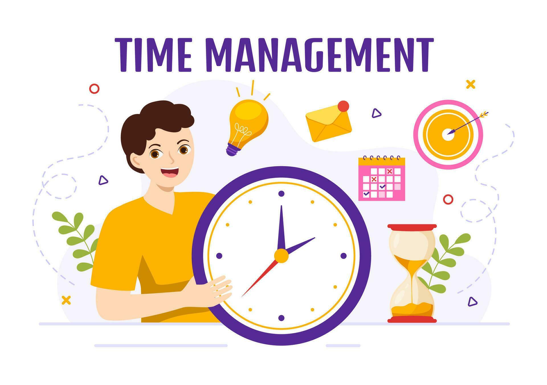 Time Management Vector Illustration with Clock Controls and Tasks ...