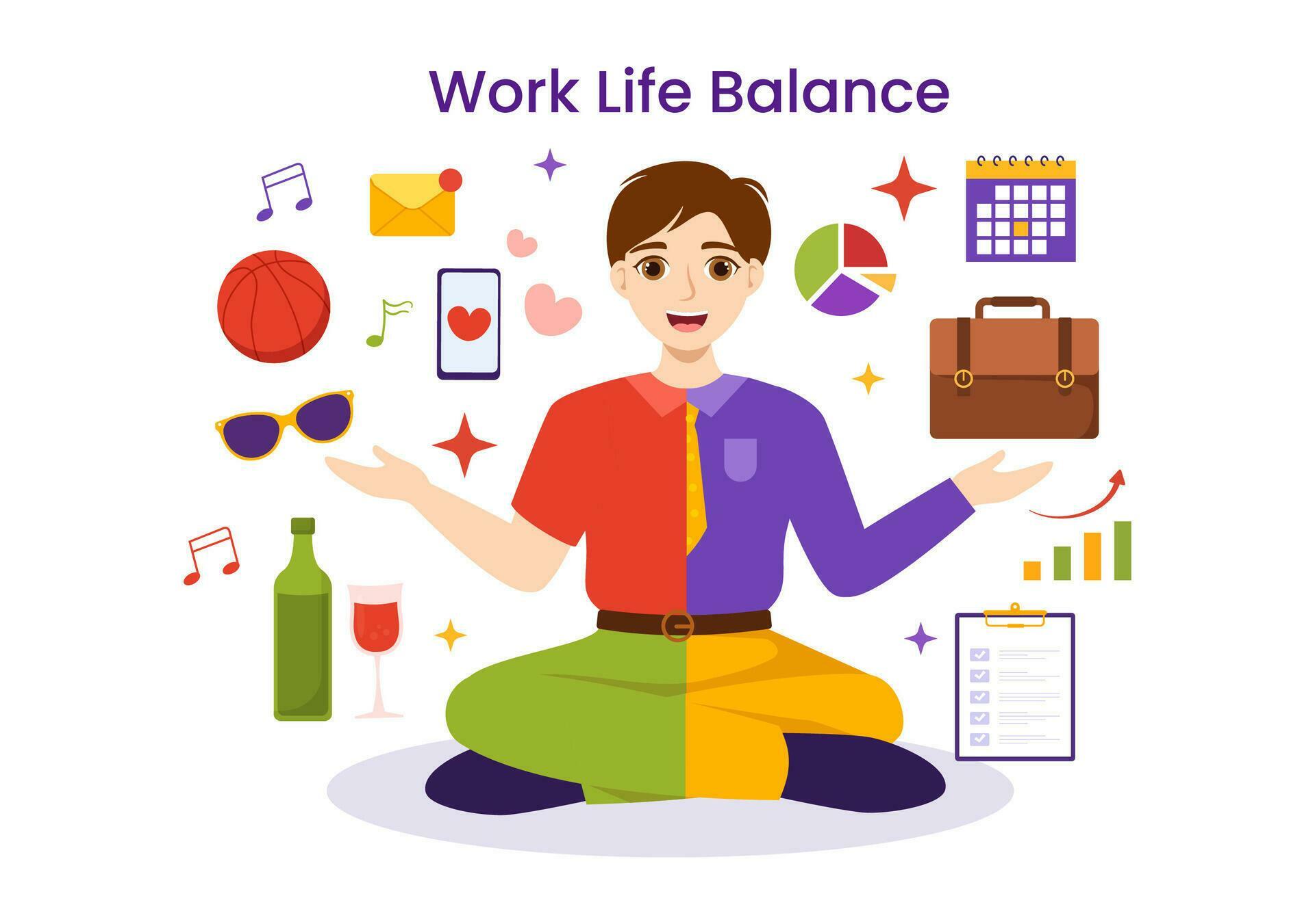 Work Life Balance Vector Illustration of Person Balancing with Job and ... Work Life Balance Vector Illustration of Person Balancing with Job and ...