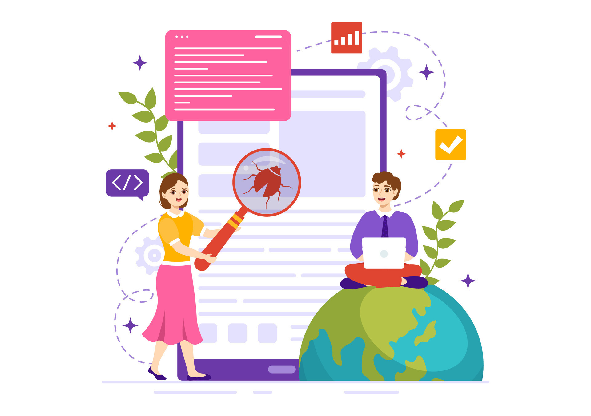 Software Testing Vector Illustration With Application Engineering Debugging Development Process