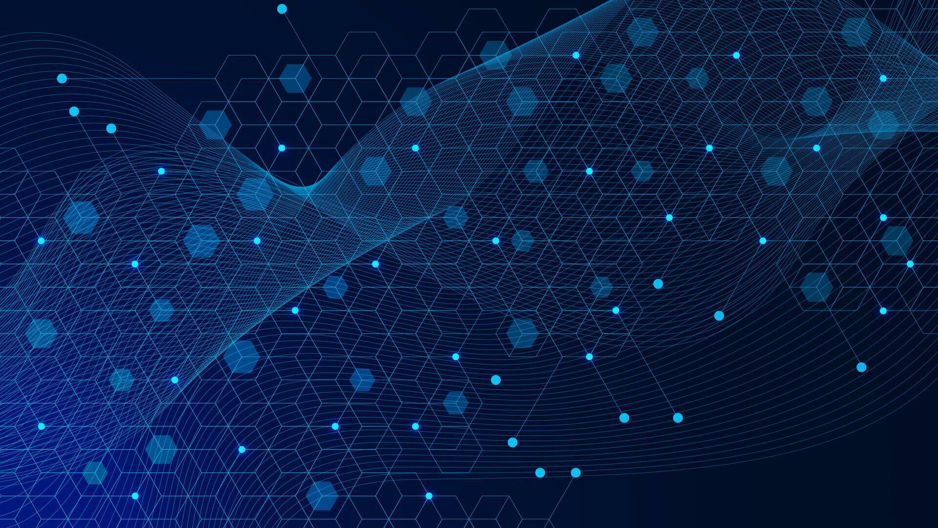 Modern technology connect dots and lines with hexagons background. Big data visualization ...