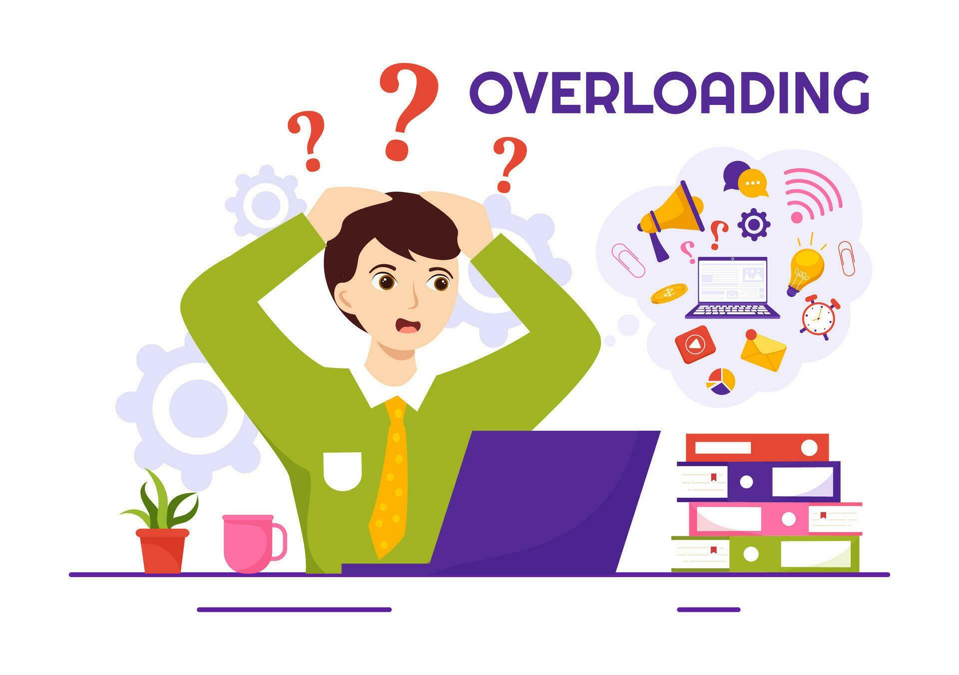 Overloading Vector Illustration With Busy Work And Multitasking Employee To Finish Many