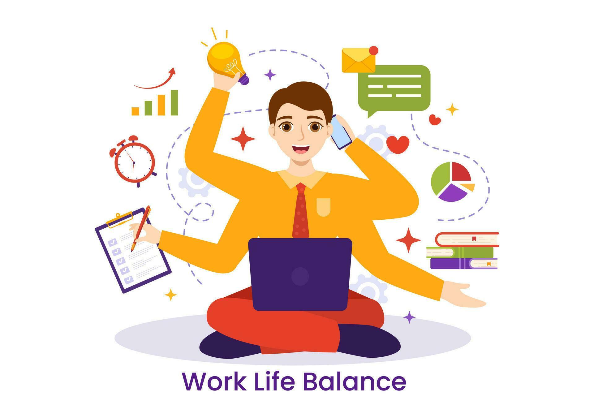 Work Life Balance Vector Illustration of Person Balancing with Job and Family or Leisure ...