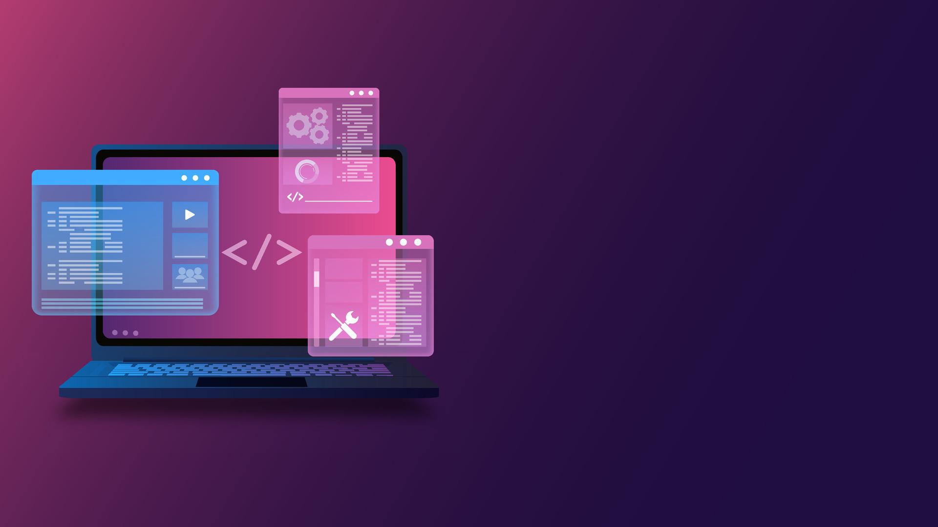 Computer Programing Coding Web Development With Isometric Laptop Displaying Futuristic Ui