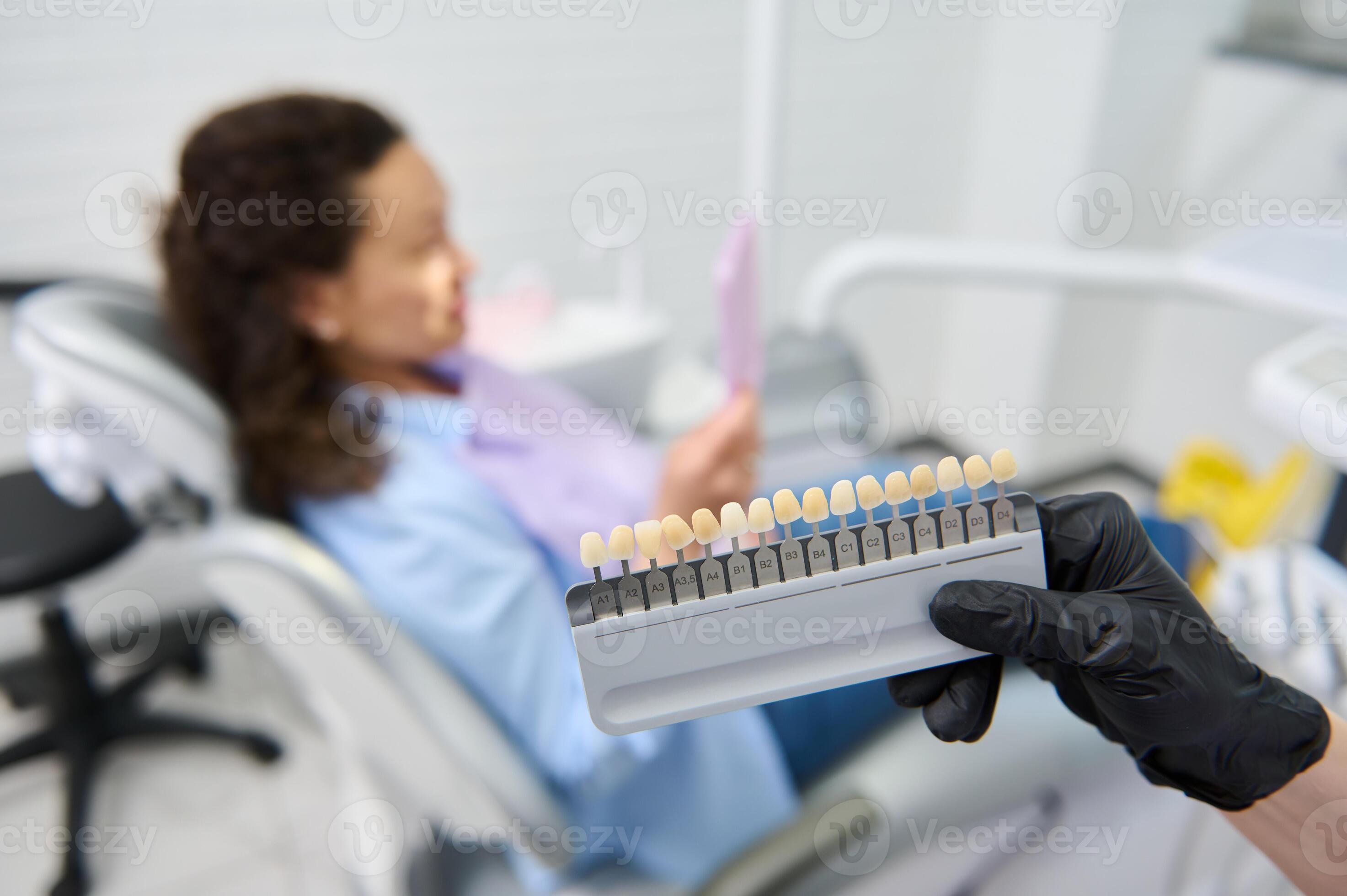 Vita Scale Bleaching Teeth Guide Tooth Color Chart In Dentists Hands
