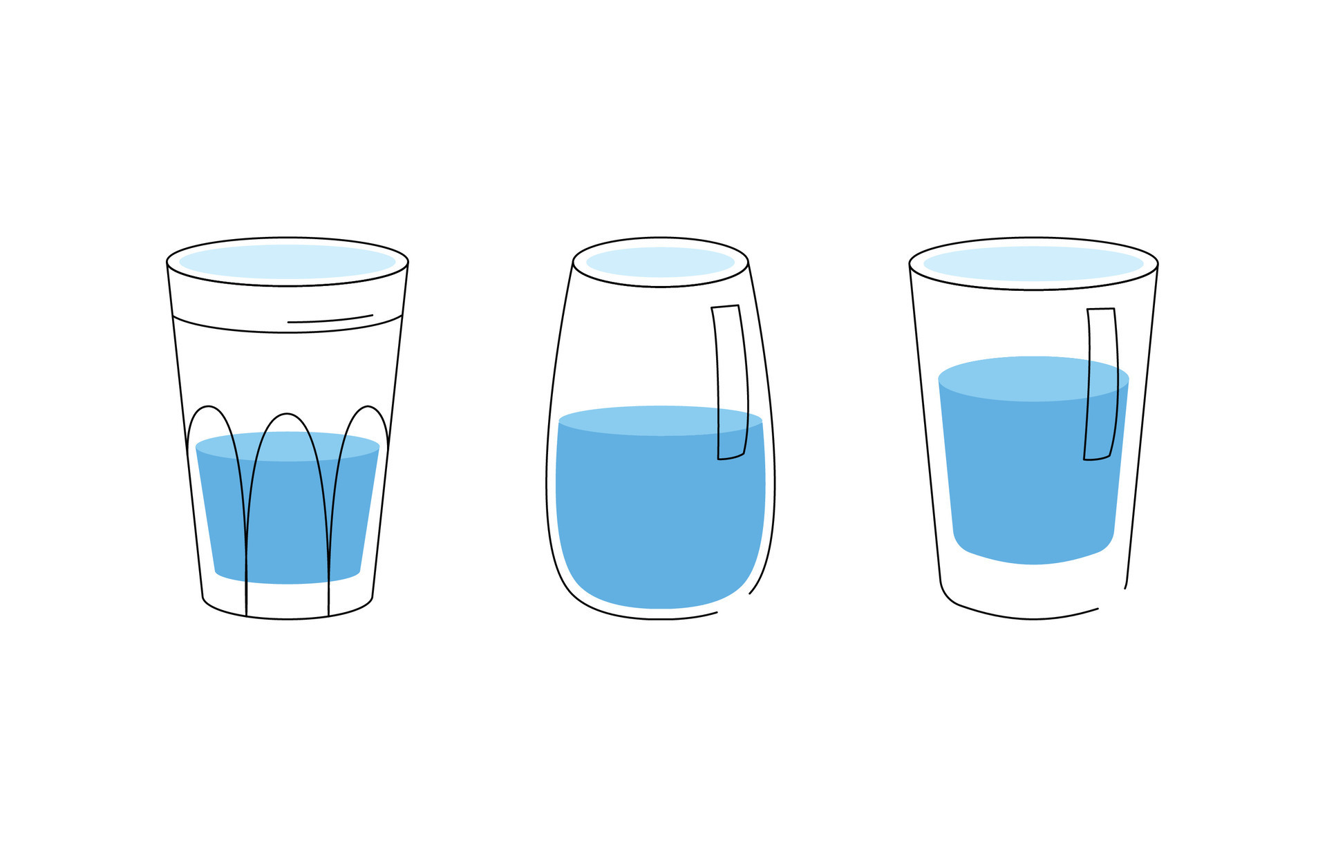 Water glass icon illustration set. Full water glass icons. Drink glass icon collection in color ...