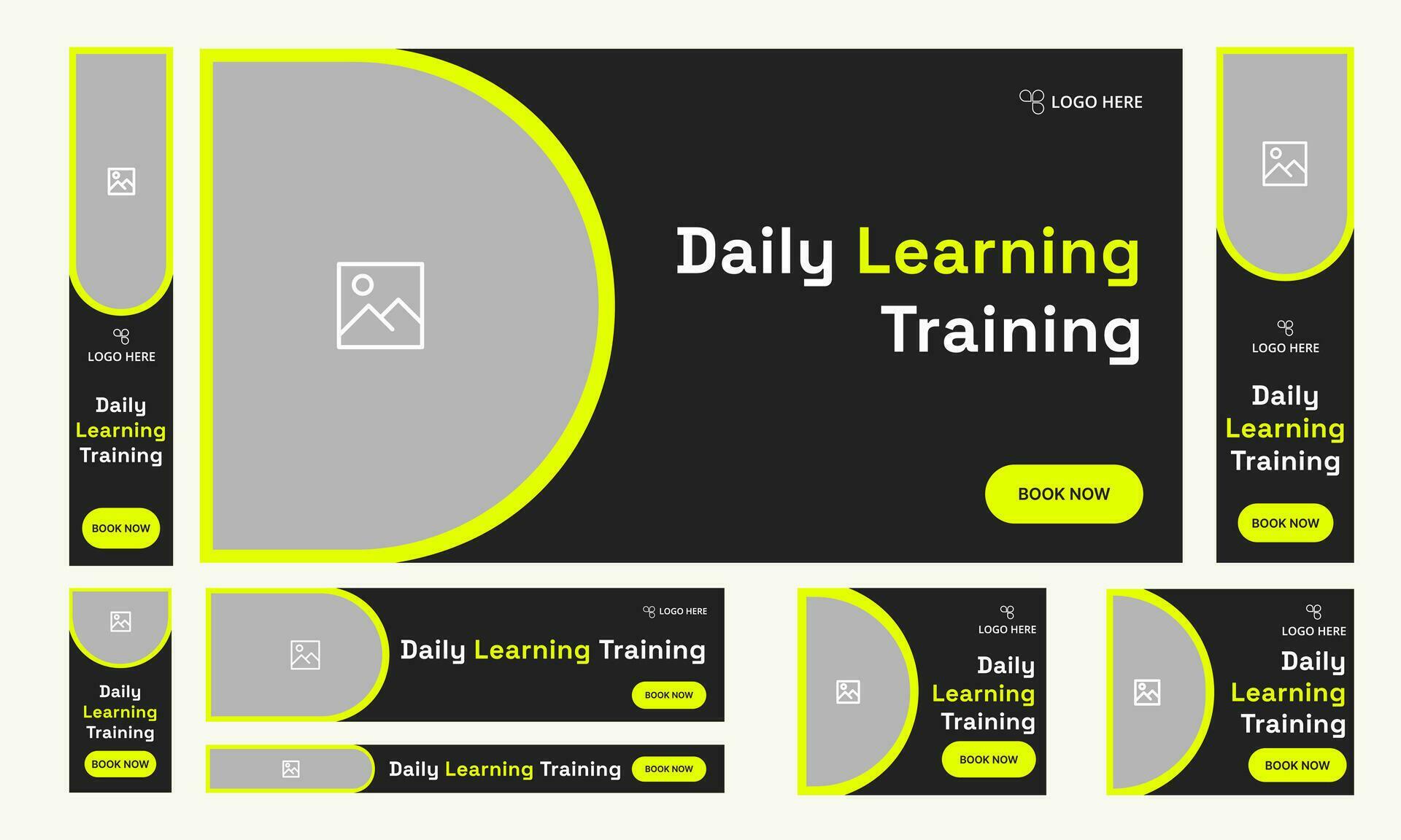 Set of learning training web banners of standard size with a place for ...