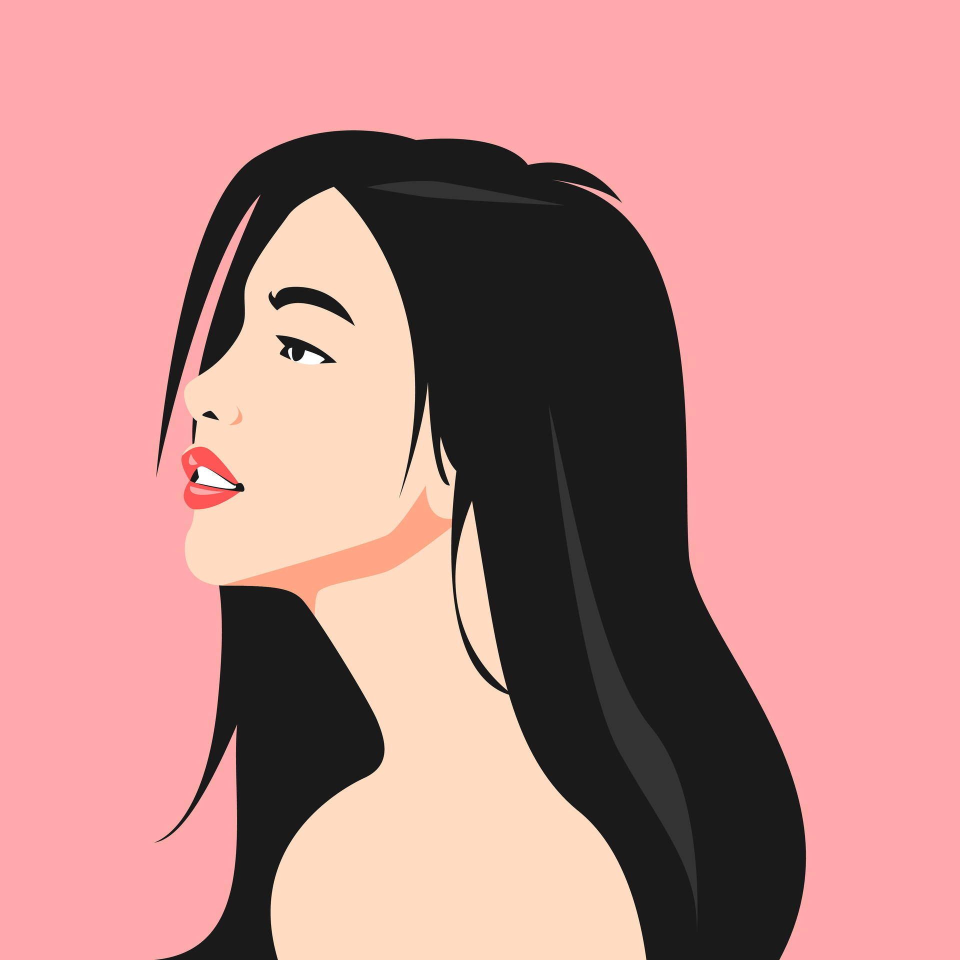 Beautiful Girl Avatar With Long Straight Hairstyle Side View Vector Illustration 25914859