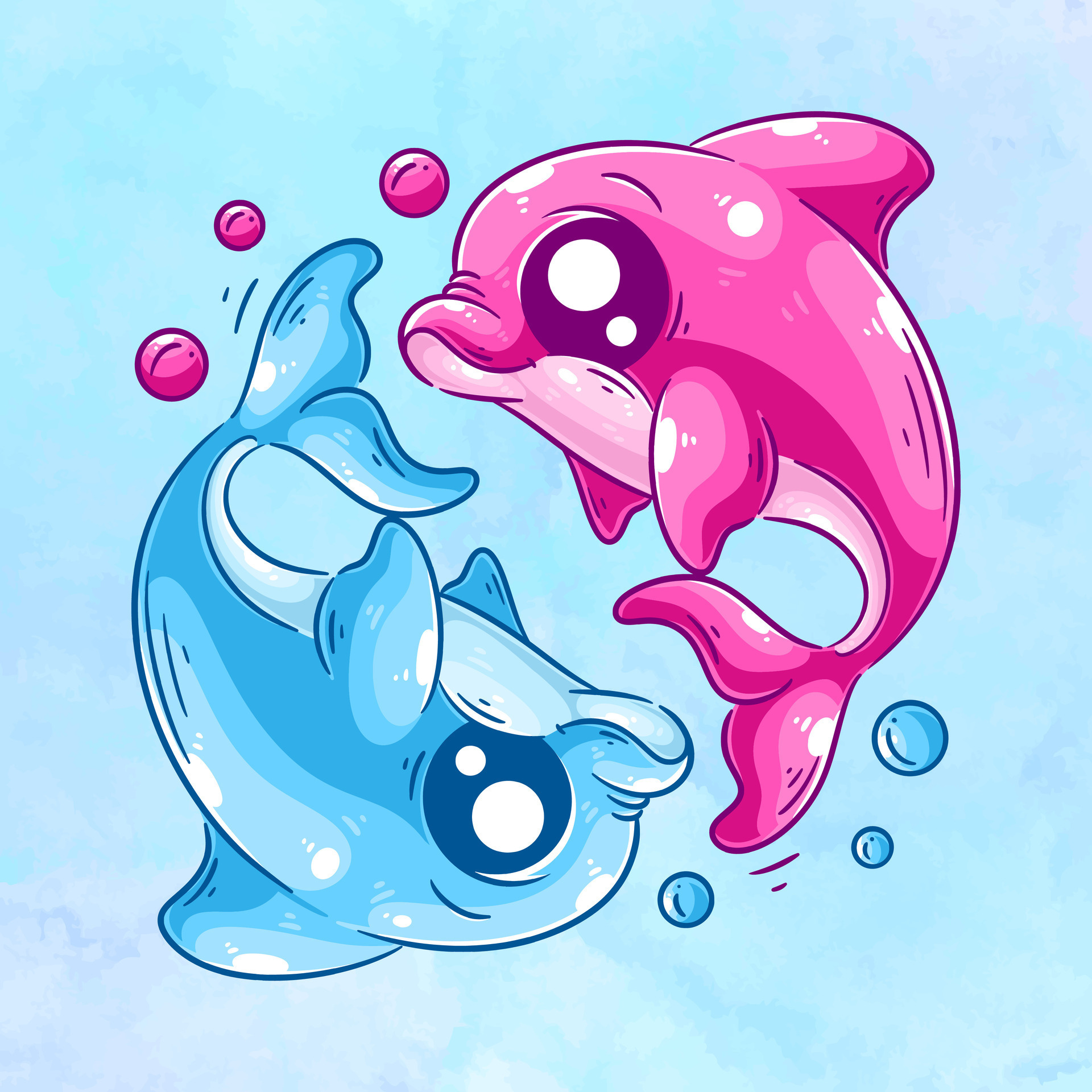 Two Dolphins Swimming Cartoon Vector 25916823 Vector Art At Vecteezy