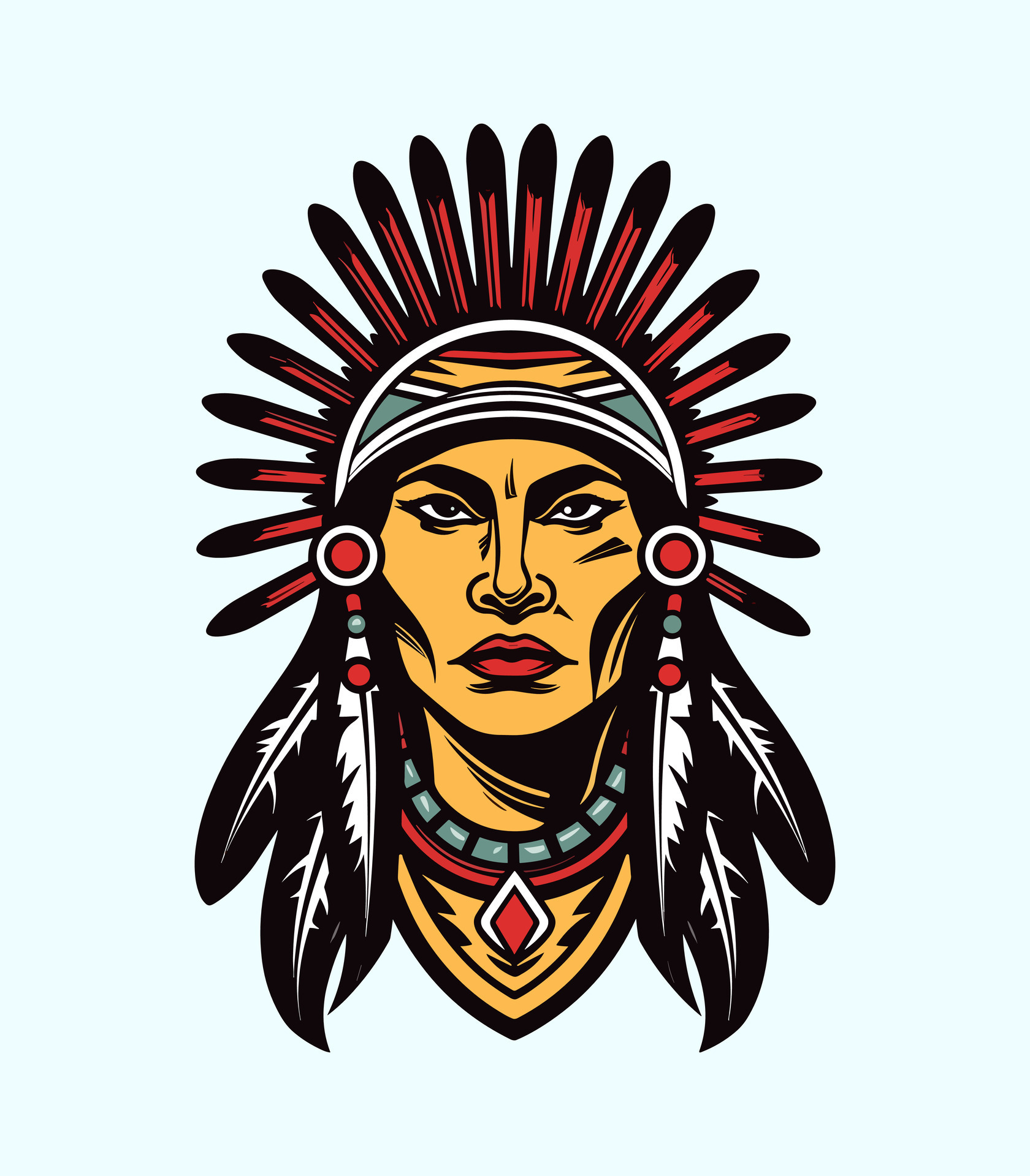Beautiful Native Indian American Girl Head Vector Clip Art Illustration