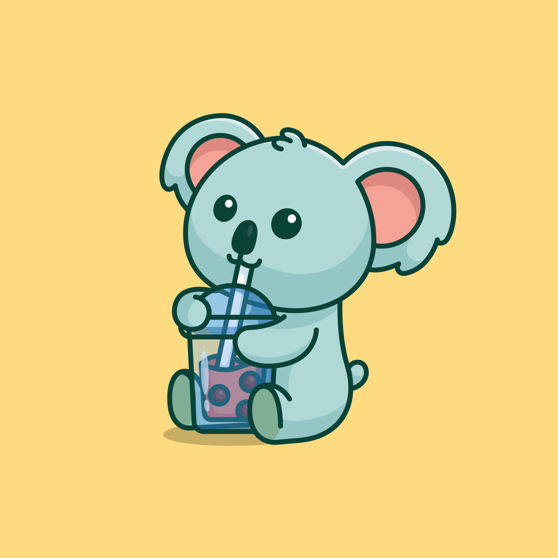 Cute Koala Drink Boba Milk Tea Simple Cartoon Vector Icon Illustration