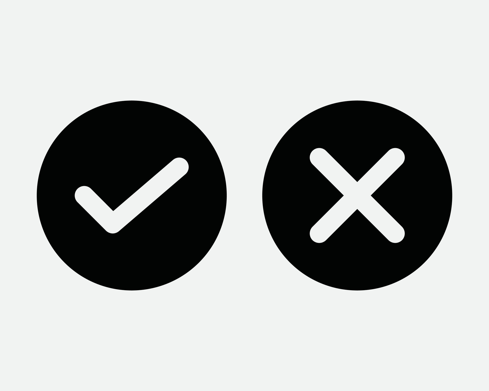 Tick and Cross Icon Right Wrong Checkmark Check X Yes No Choice Vote Confirm Select Reject Black ...