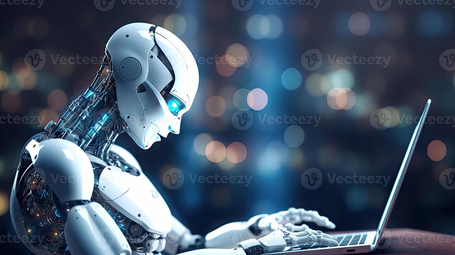 Artificial intelligence, or ai robot working at office by using ...