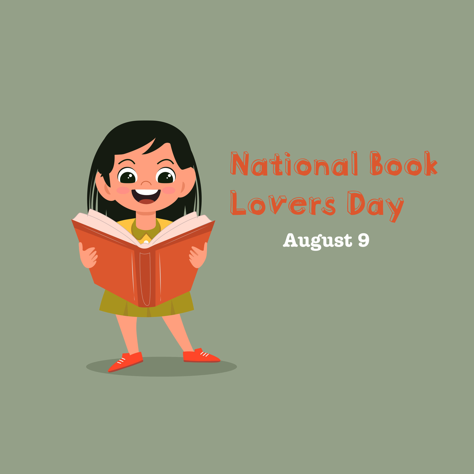 National Book Lovers Day illustration. Cute little girl reader icon ...