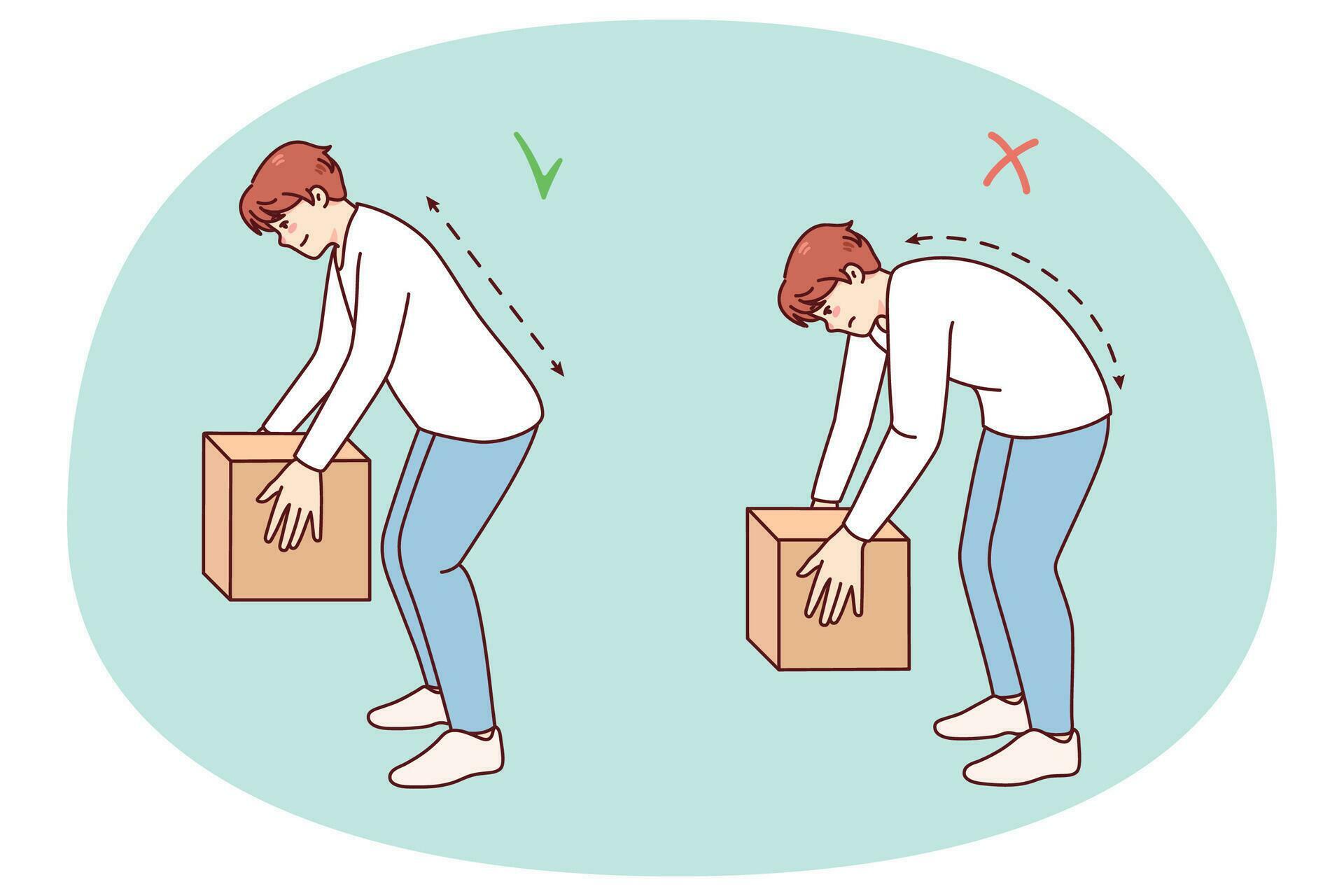 Correct technique of lifting heavy packages. Man lift box wrong and ... Correct technique of lifting heavy packages. Man lift box wrong and ...