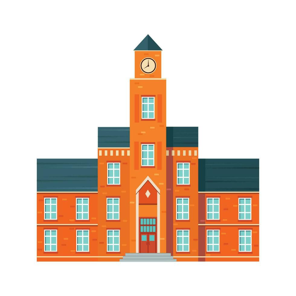 Edificio Escolar En Estilo Plano Escuela Moderna Edificio Universitario Ilustración Vectorial