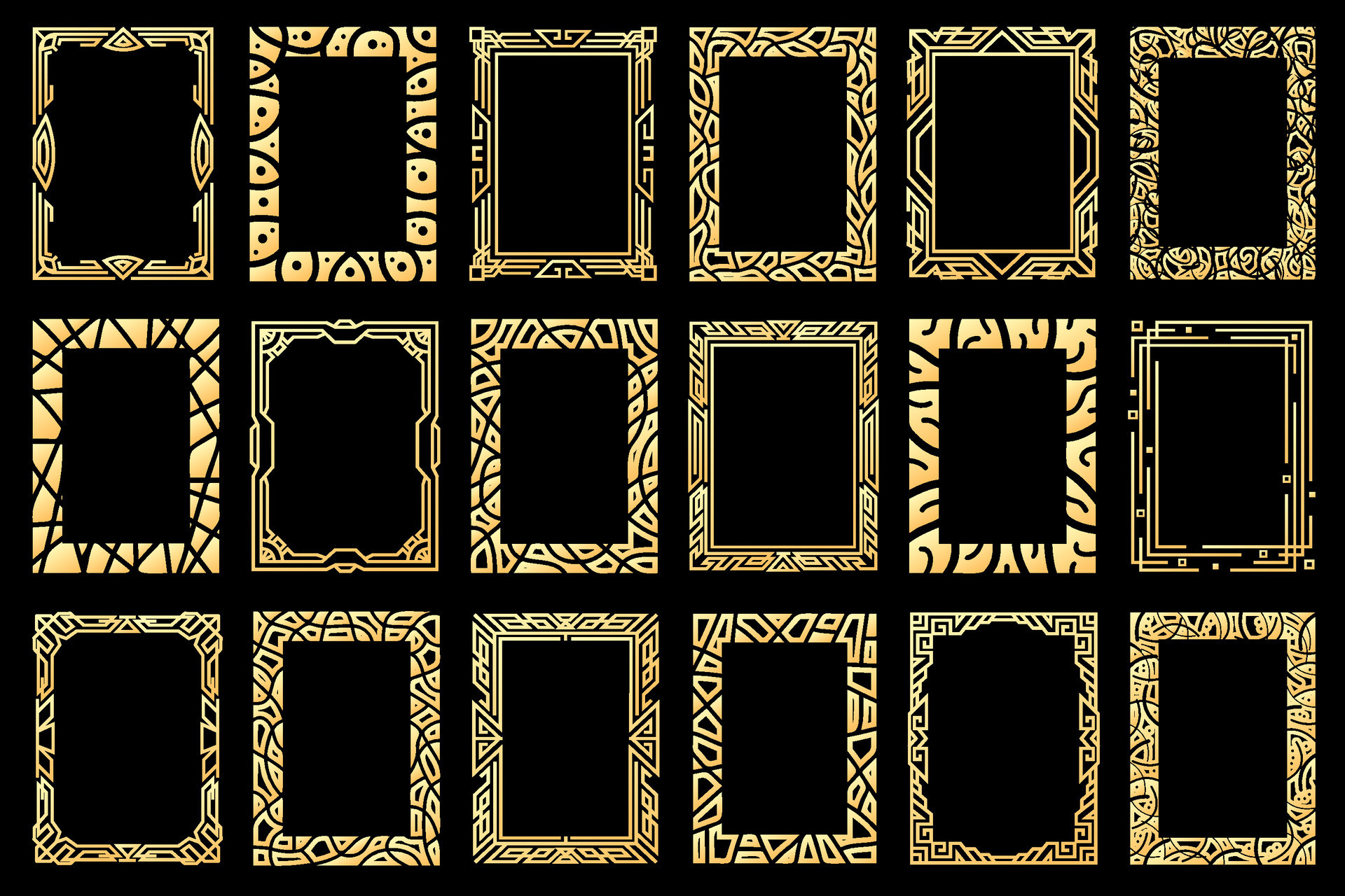 Abstract Rectangle Frames Collection Of Vertical Rectangular Golden Frames Shining Empty